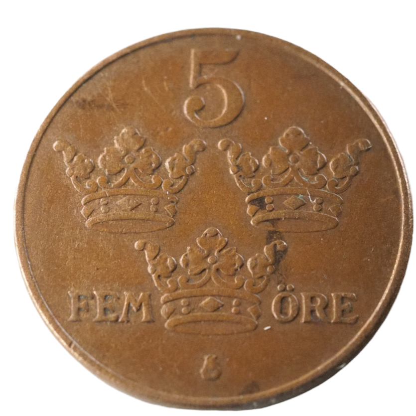 5 Fem Ore Sweden 1950 Coin - Bronze, 8g Weight – coinsbyMR